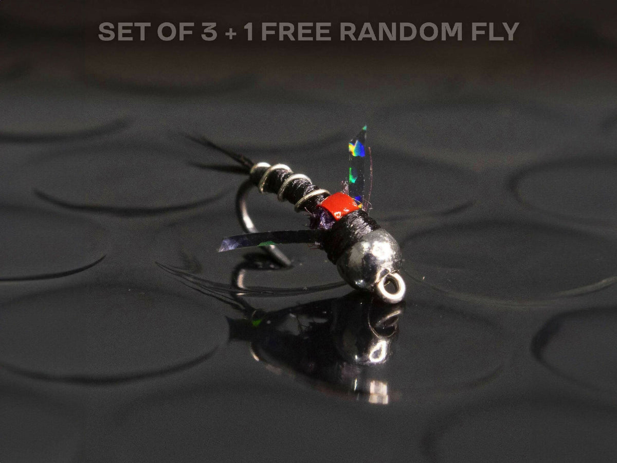 3 SOS nymph + 1 FREE random fly — Tungsten euro black and red midge for fly fishing. Perfect for ...