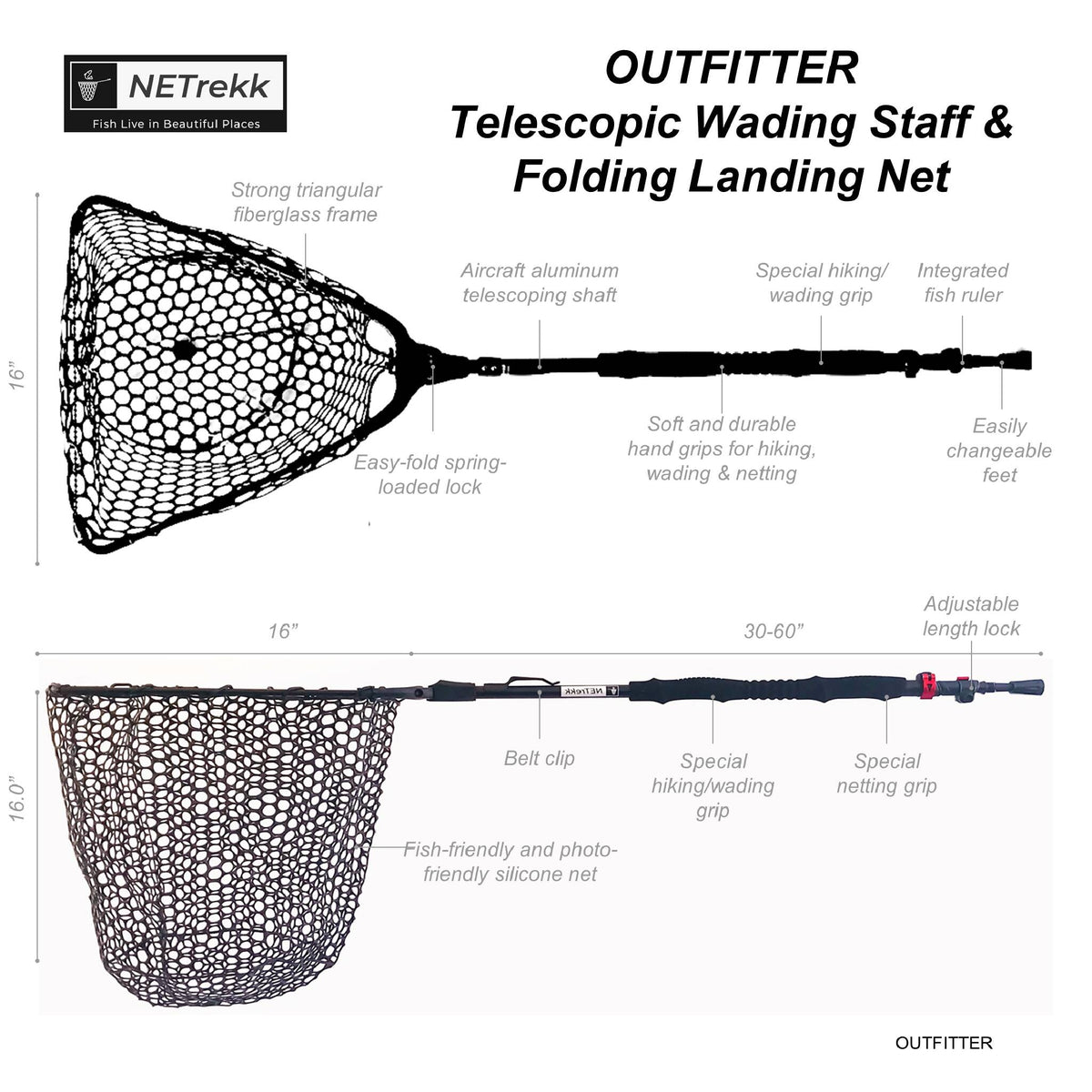 OUTFITTER Telescopic Wading Staff Large Folding Landing Net – Check ...